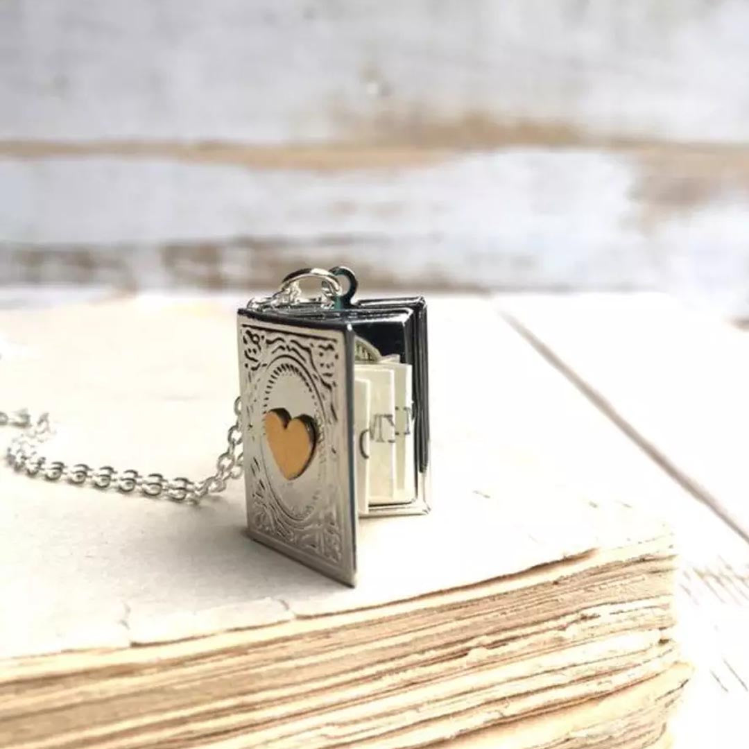 SILVER BOOK SECRET MESSAGE LOCKET - Life Soleil